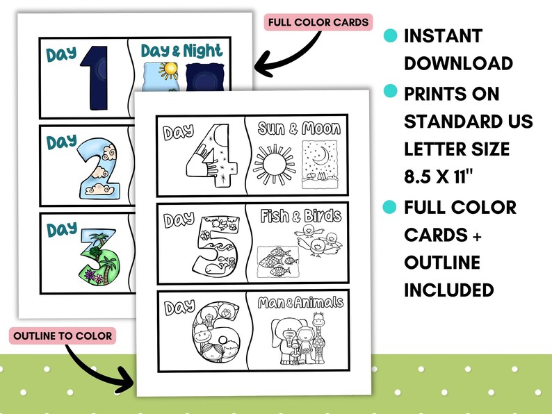 Days of Creation Matching Game for Kids, Christian Preschool Printables ...