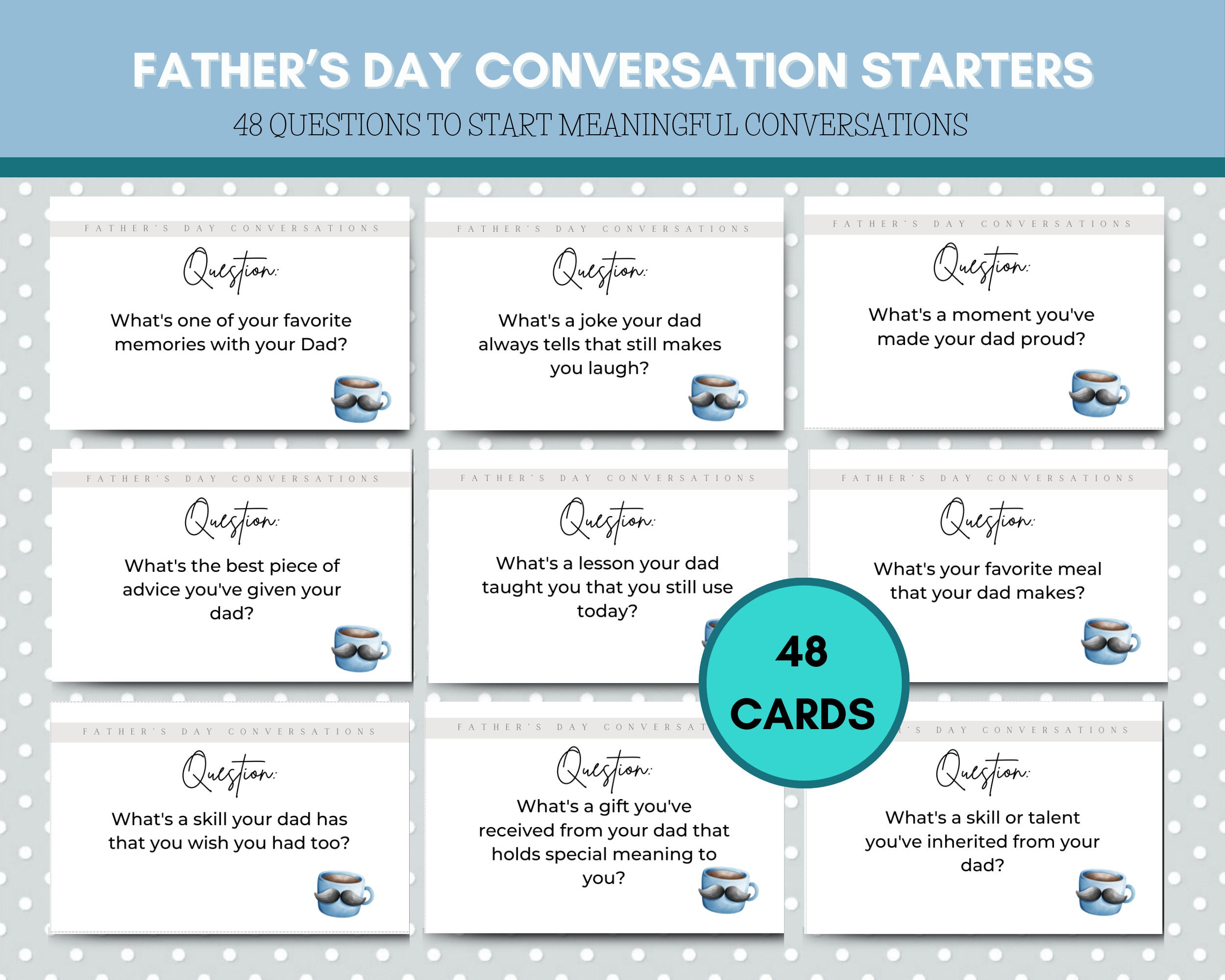 48 Printable Father's Day Conversation Cards, Dad Conversation Starters ...
