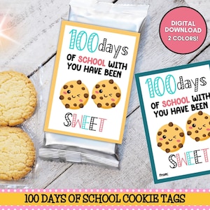 Printable 100th Day of School Cookie Tags, Classroom Happy 100 Days of ...