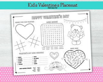 Valentine Coloring Placemat, Printable Valentine's Activity Mat ...