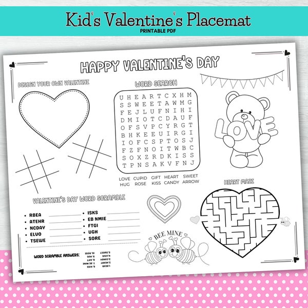 Valentines Activity Placemat - Etsy