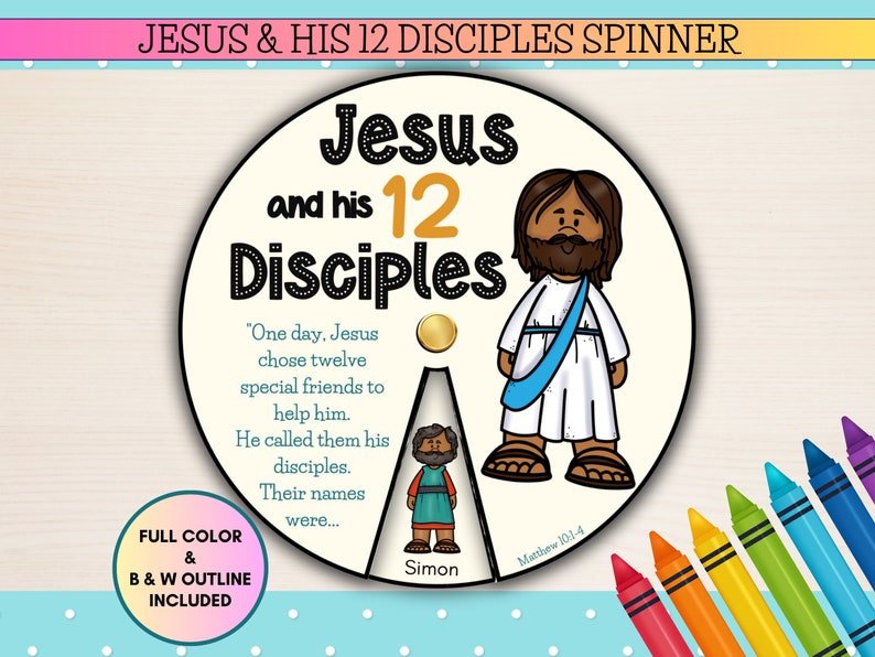 Printable Jesus and His Disciples Spinner Craft for Kids, 12 Disciples ...