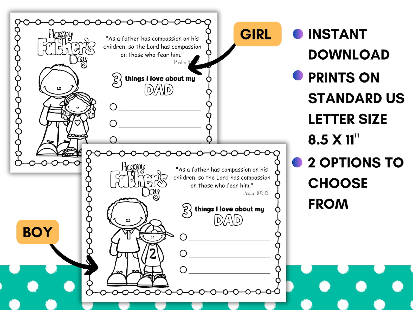 Father's Day Coloring Card, Kids Bible Verse, DIY Gift (digital ...