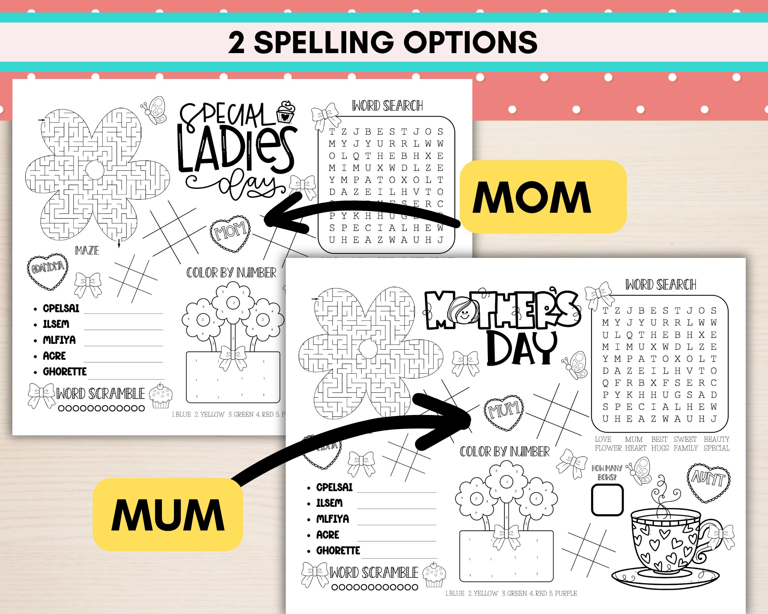 Printable Mother's Day Activity Placemat, Special Ladies Day Activity ...
