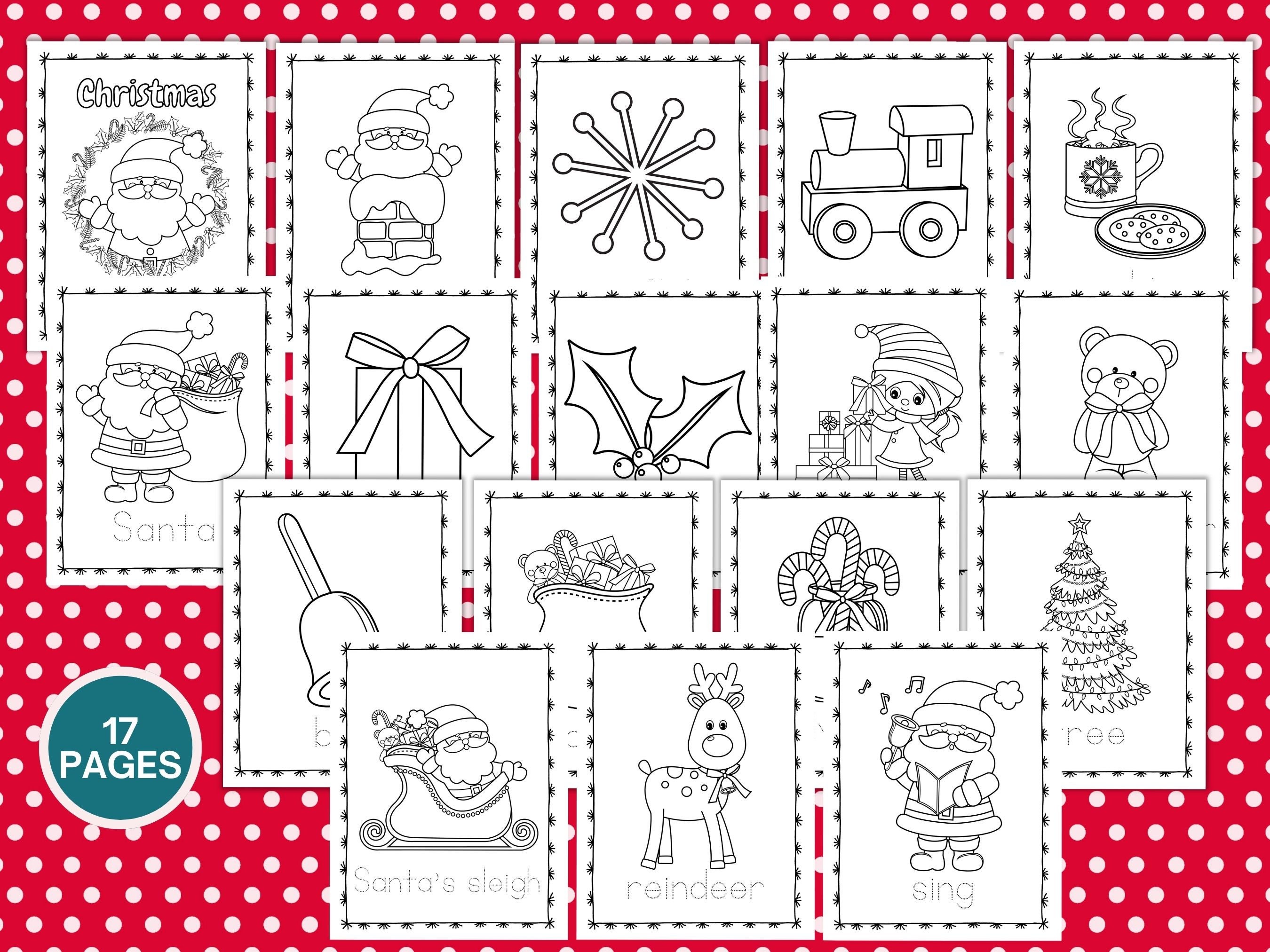 Christmas Words Tracing & Coloring Pages, Letter Tracing Practice - Etsy