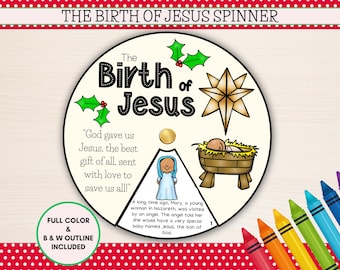 Birth of Jesus Coloring Wheel, Printable Nativity Christmas Activity ...