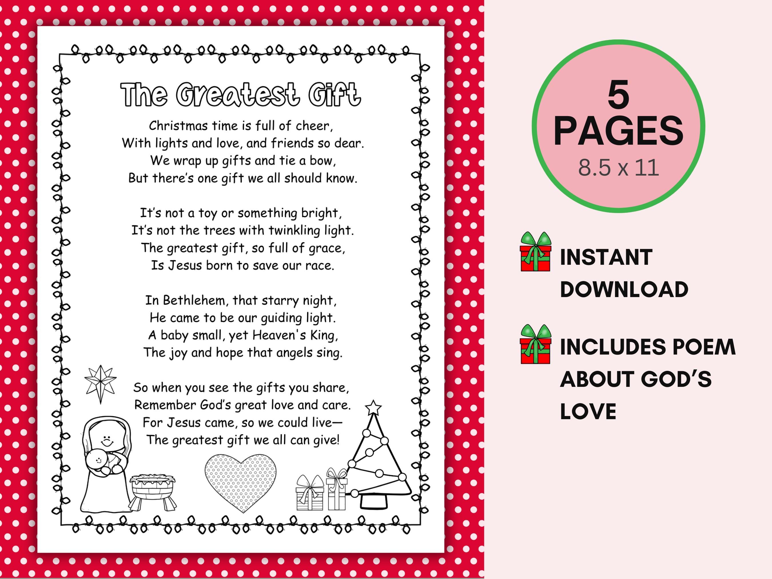 Printable Jesus is the Reason Coloring Set, the Greatest Gift Poem for ...