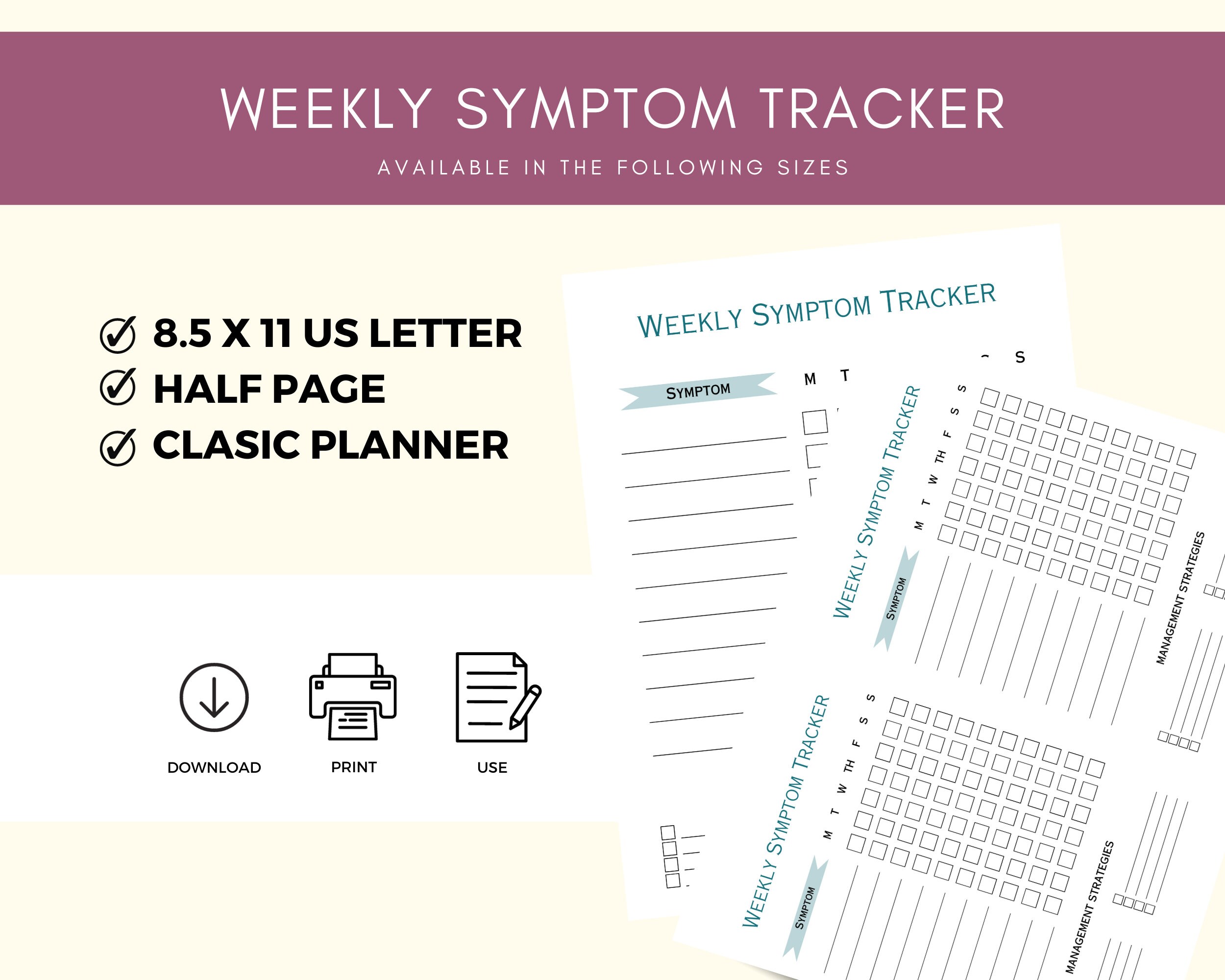 Simple Weekly Symptom Tracker Printable Symptom Tracker - Etsy