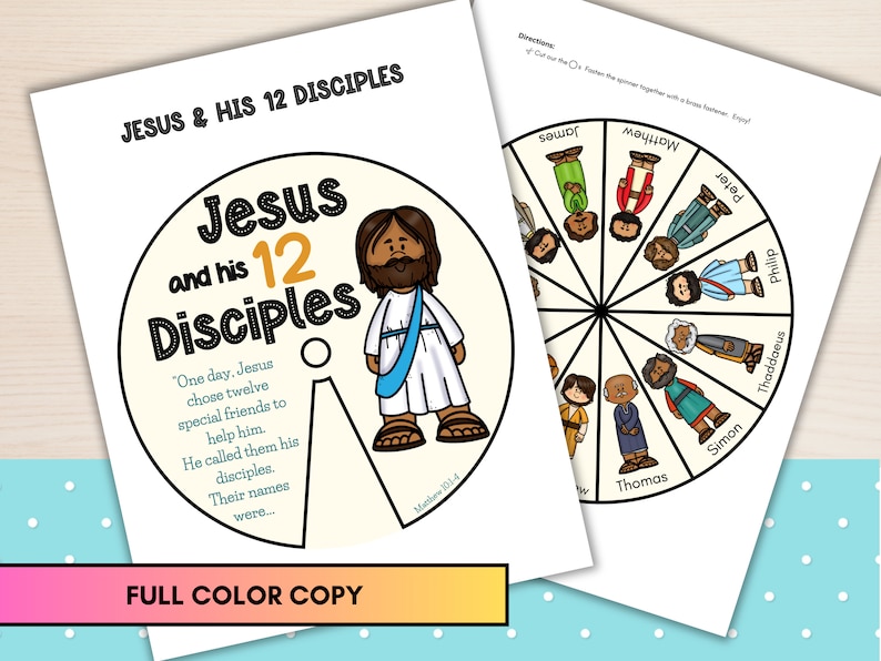 Printable Jesus and His Disciples Spinner Craft for Kids, 12 Disciples ...