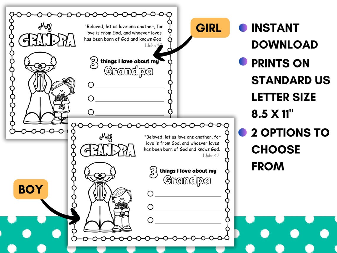 Printable Grandparents's Day Kids Bible Coloring Card, Grandparents Day ...