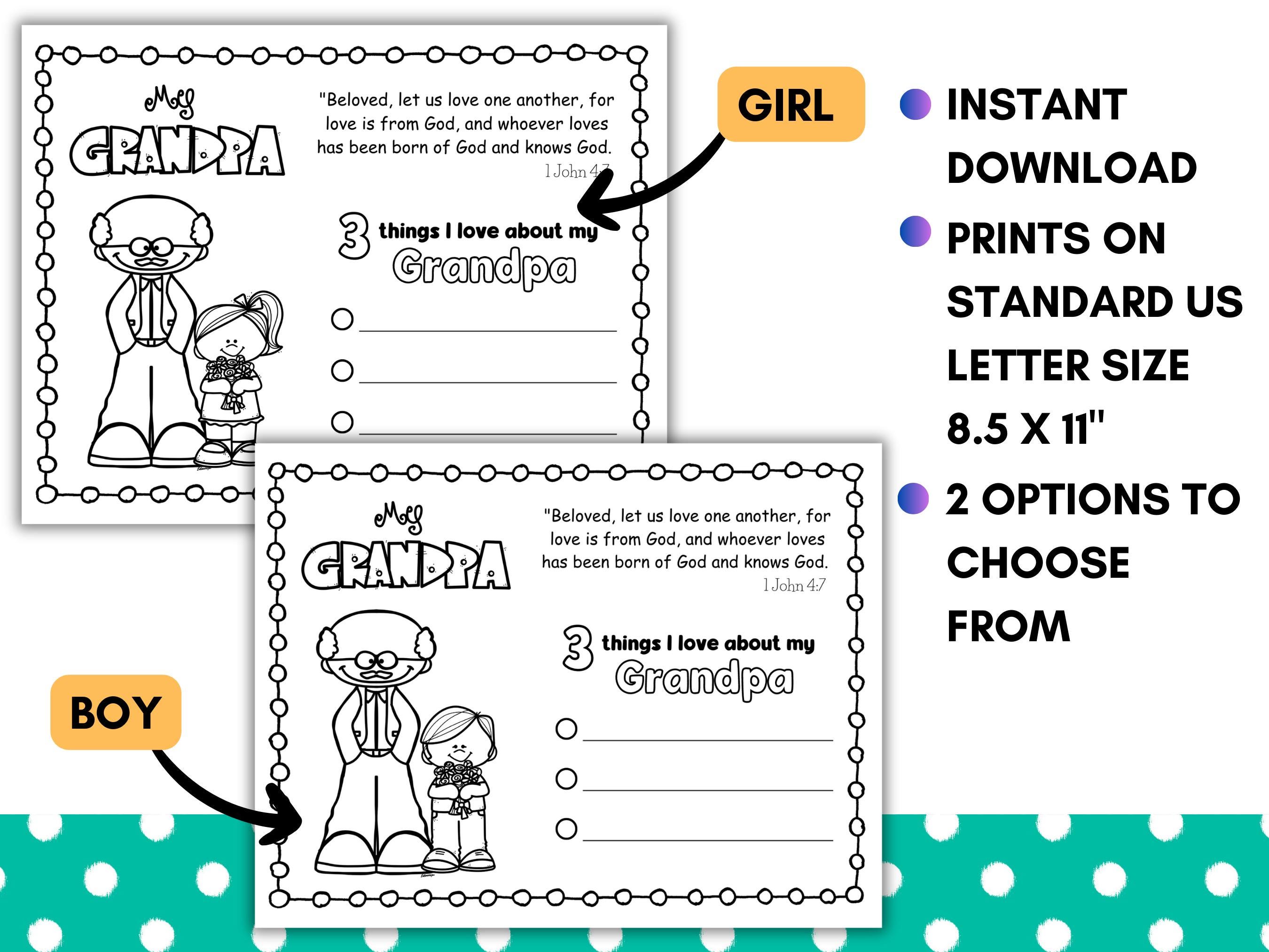Printable Grandparents's Day Kids Bible Coloring Card, Grandparents Day ...