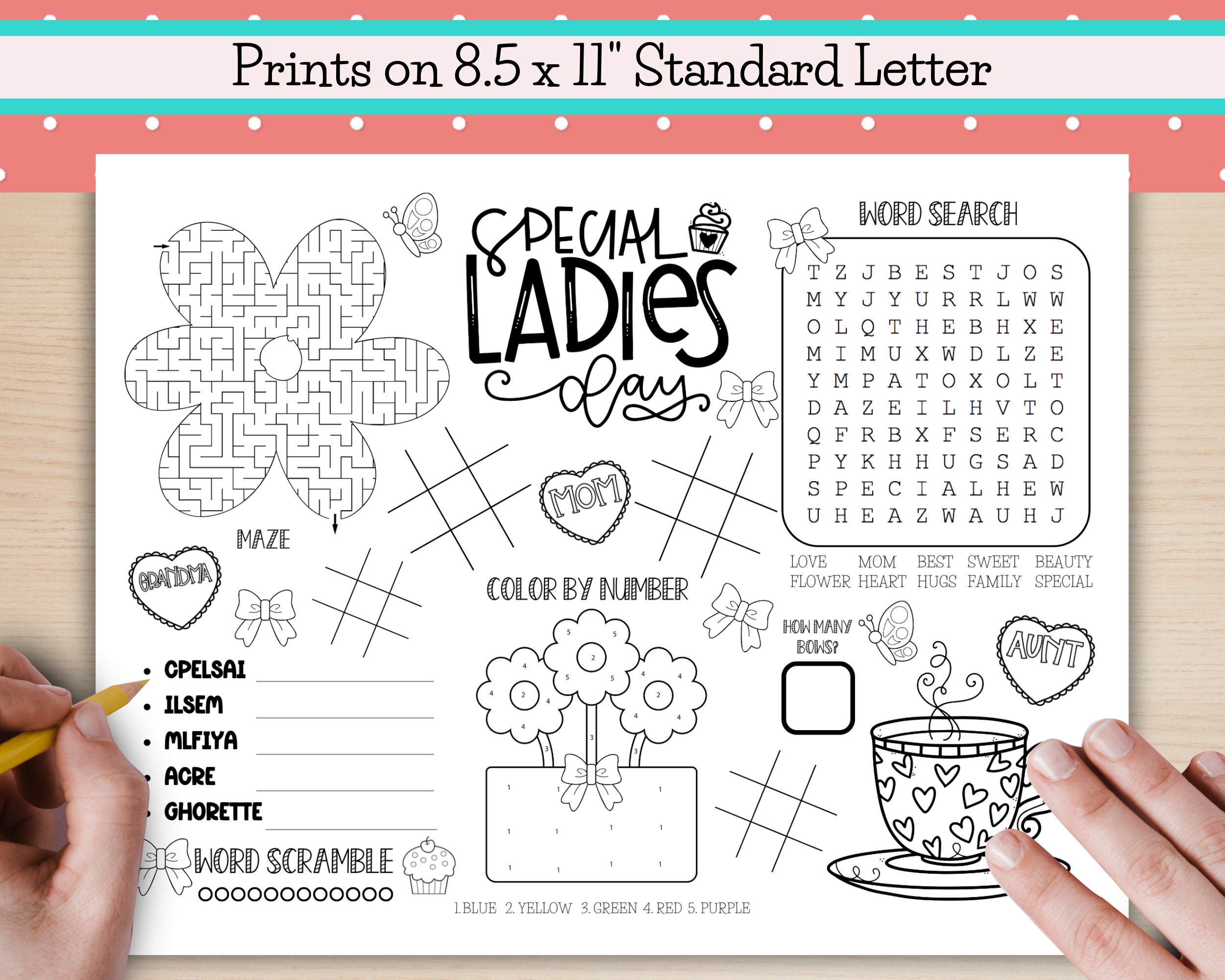 Printable Mother's Day Activity Placemat, Special Ladies Day Activity ...