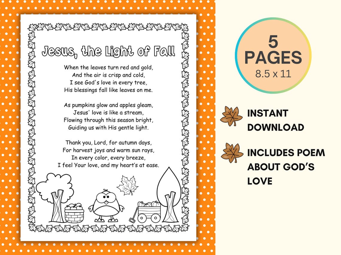 Printable Fall for Jesus Coloring Set, Christian Fall Poem for Kids ...