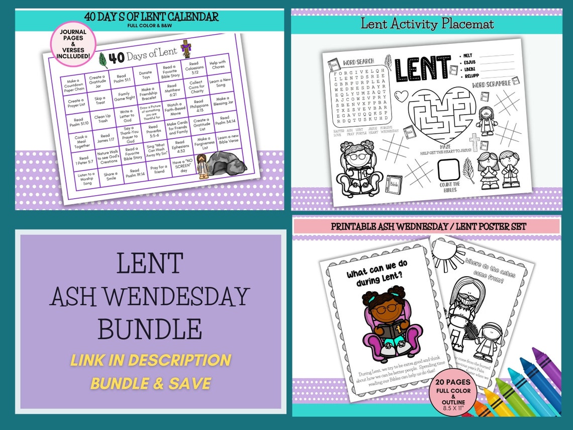 40 Days of Lent Calendar for Kids, Lent Journal for Kids, Printable ...
