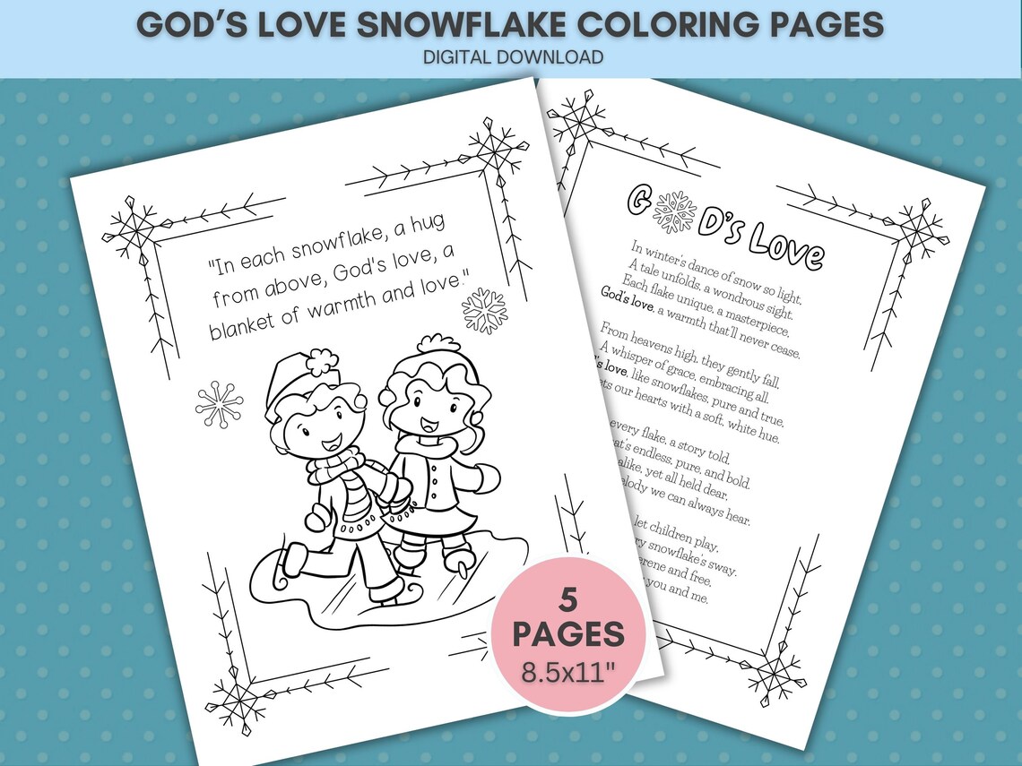 God's Love Snowflake Coloring Pages, Winter Poem (digital Download) - Etsy