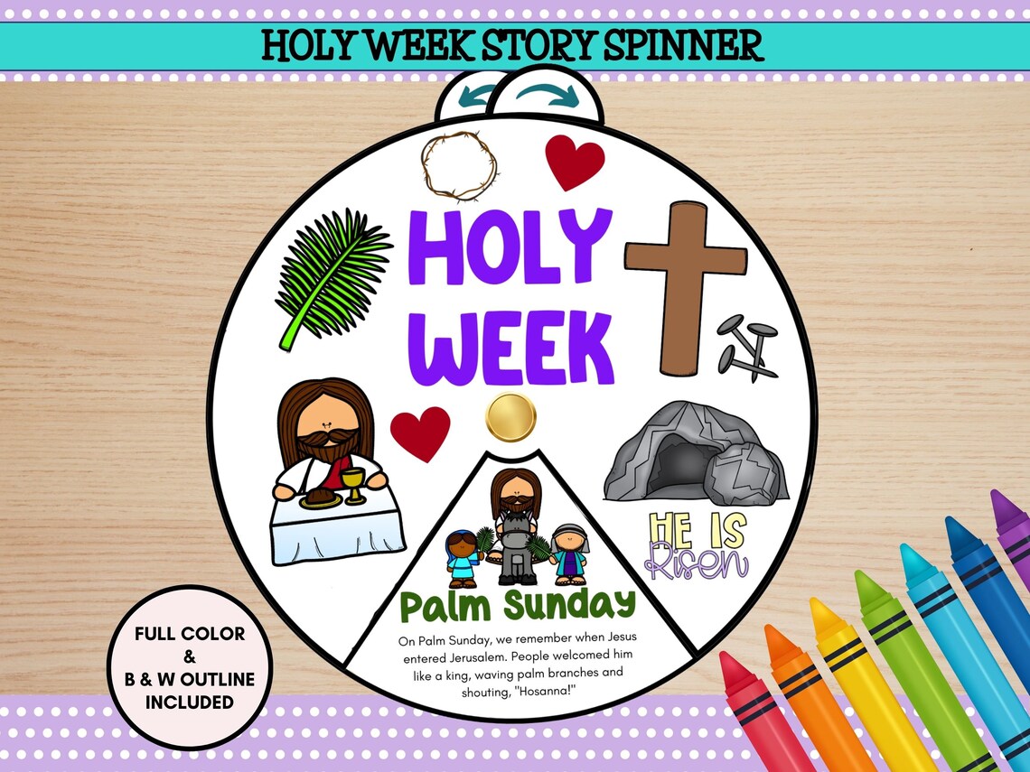 Printable Holy Week Spinner Craft for Kids, Easter Story Wheel ...