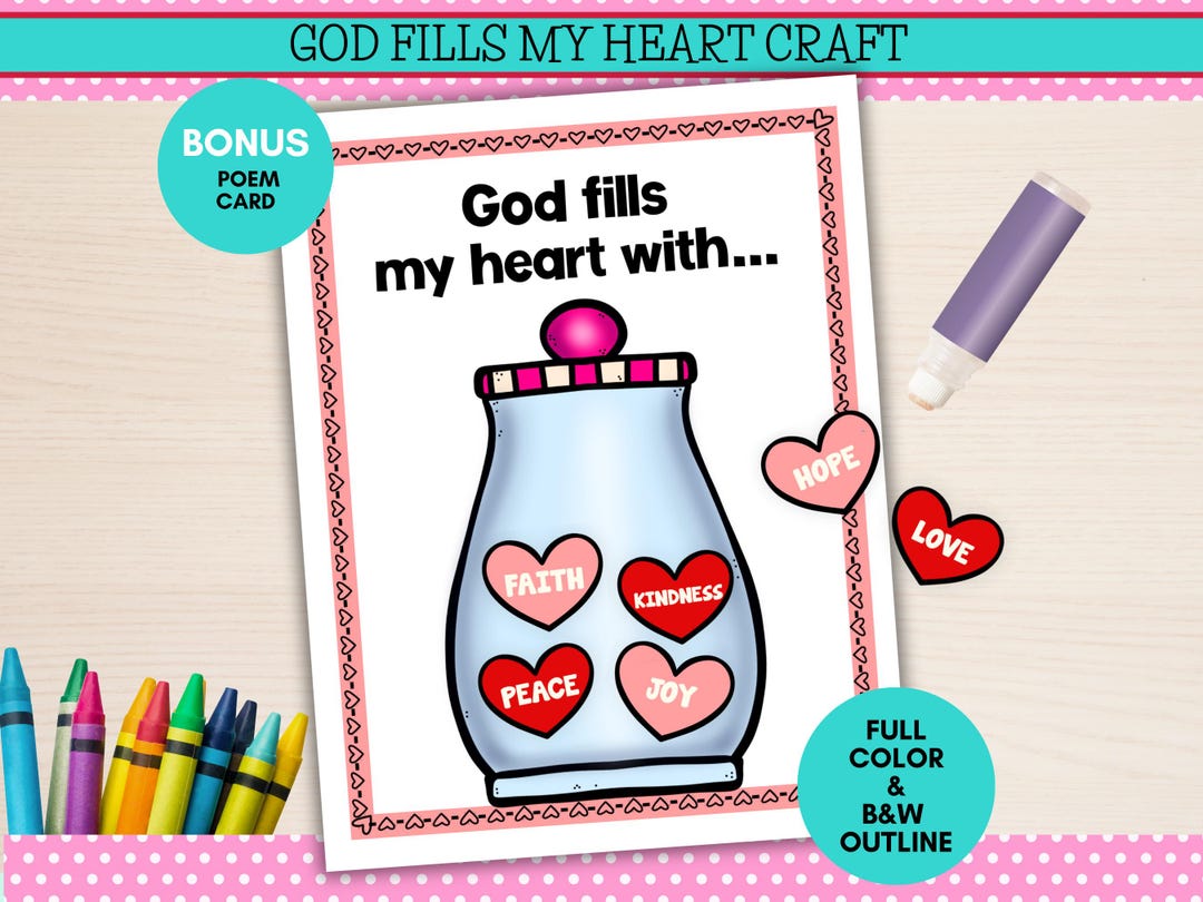 Printable God Fills My Heart Craft, Sunday School Craft, Valentine ...