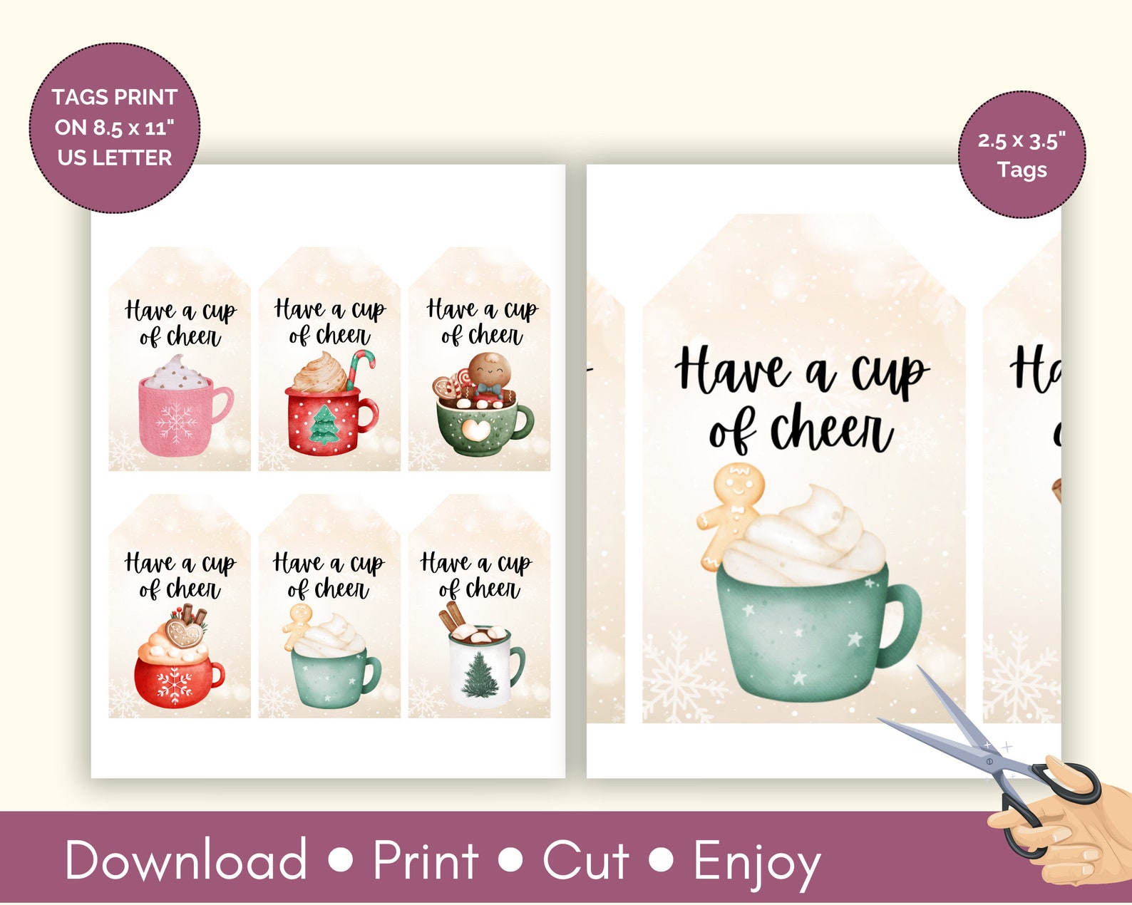 Hot Cocoa Tags, Printable Hot Chocolate Tags, Christmas Gift Tags - Etsy