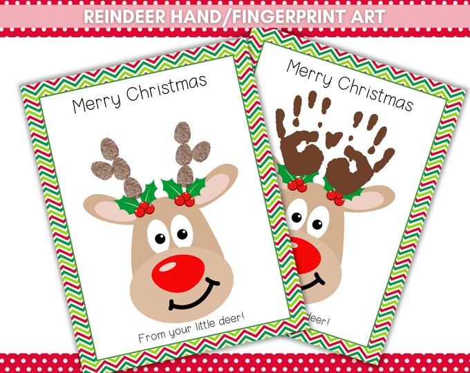 Printable DIY Christmas Card, Fingerprint Craft for Kids, Christmas ...