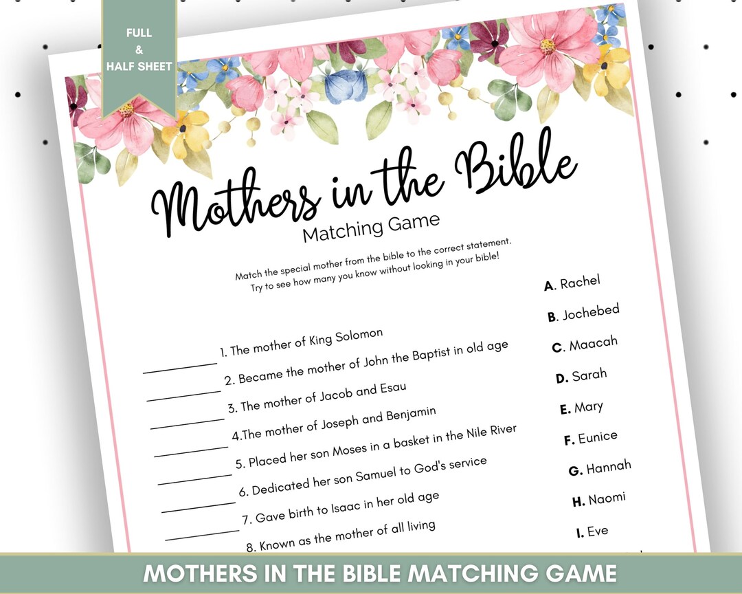 Printable Mothers in the Bible Matching Game, Printable Mother's Day ...