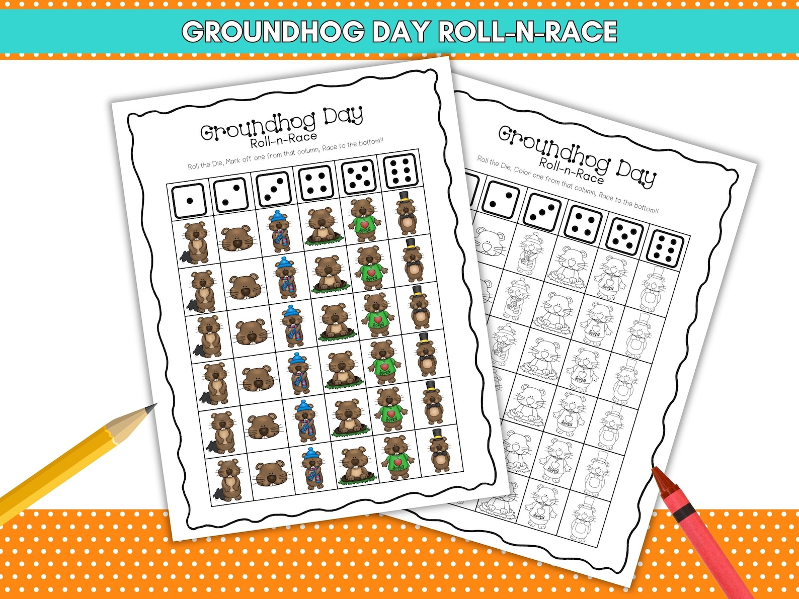 Groundhog Day Roll and Race Game, Printable Groundhog Day Activity - Etsy