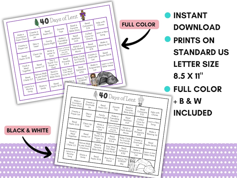 40 Days of Lent Calendar for Kids, Lent Journal for Kids, Printable ...