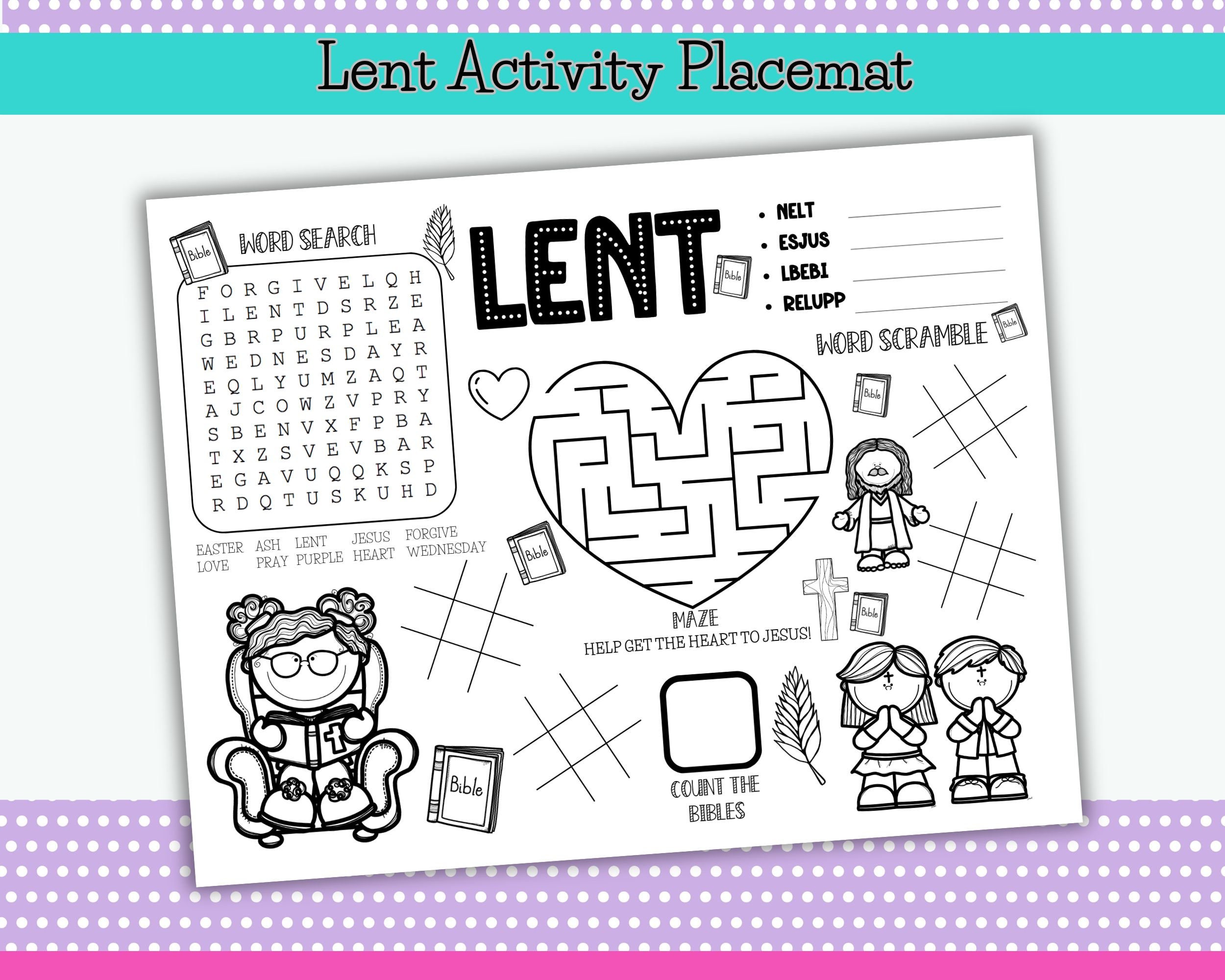 Lent Coloring Placemat, Printable Ash Wednesday Activity Mat, Easter ...