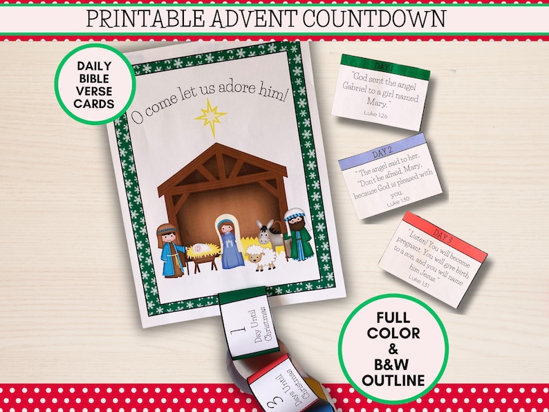 Nativity Advent Calendar Printable, Bible Verse Christmas Countdown ...