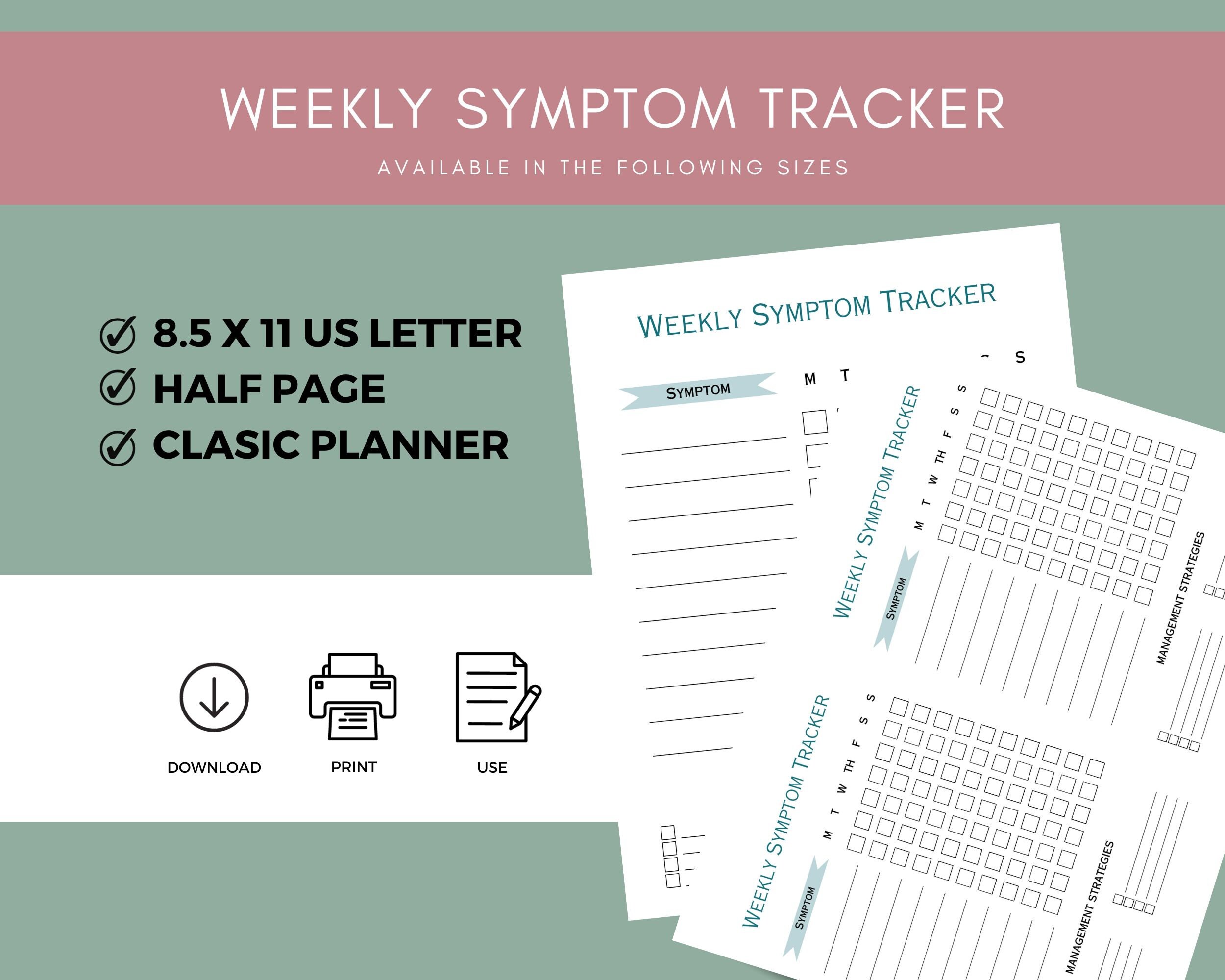 Simple Weekly Symptom Tracker, Printable Symptom Tracker, Weekly Health ...