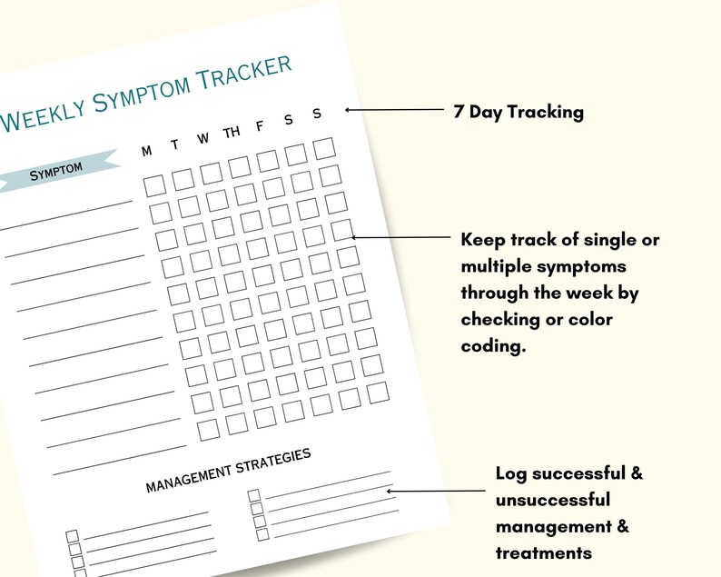 Simple Weekly Symptom Tracker Printable Symptom Tracker - Etsy