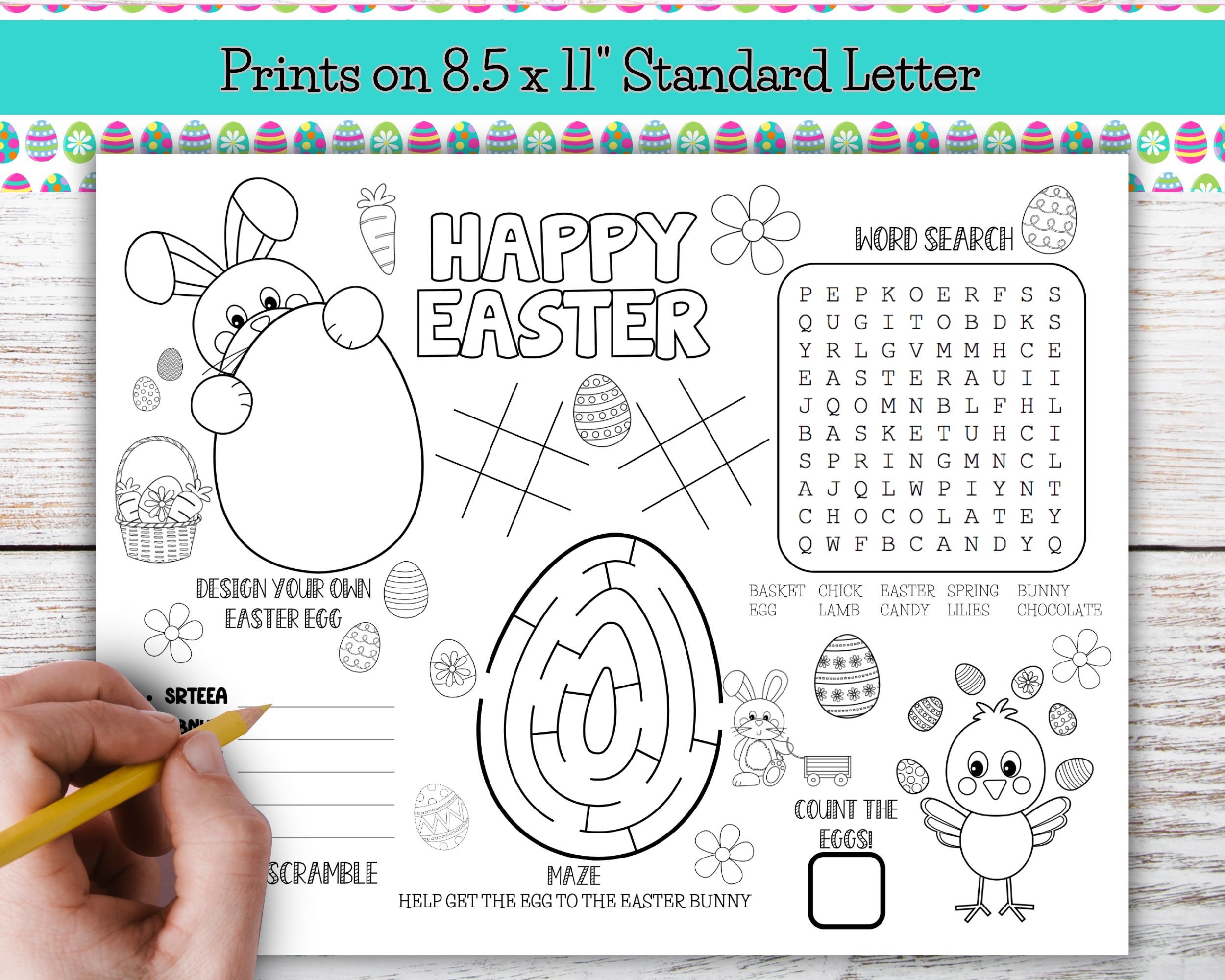 Easter Coloring Placemat, Printable Easter Activity Mat, Easter Table ...
