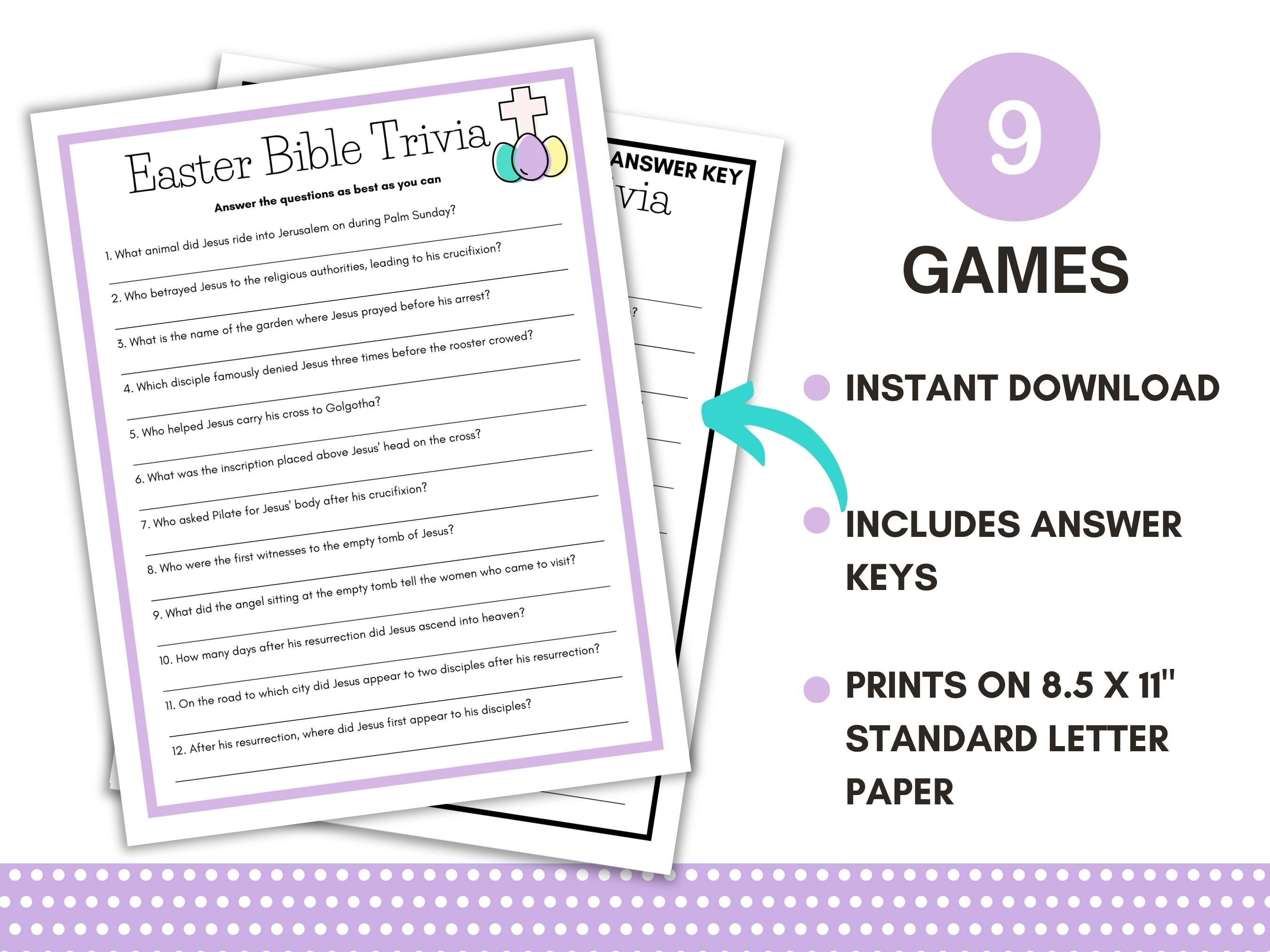 Printable Easter Bible Game Bundle, Easter Bible Trivia, Christian ...
