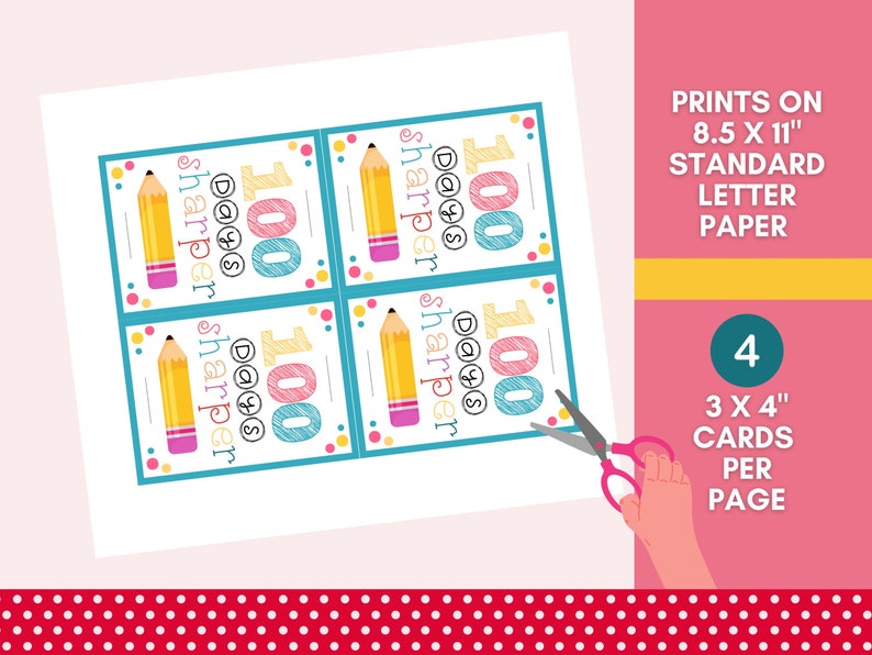 100th Day of School Printable Gift Tag, 100 Days Sharper Pencil Tag ...
