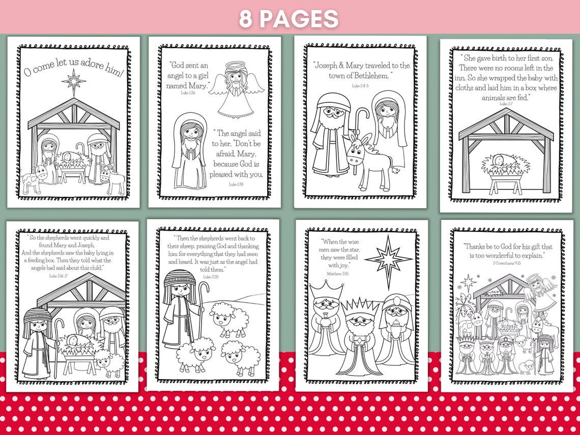 Nativity Coloring Pages for Kids With Verses, Christmas Story Printable ...