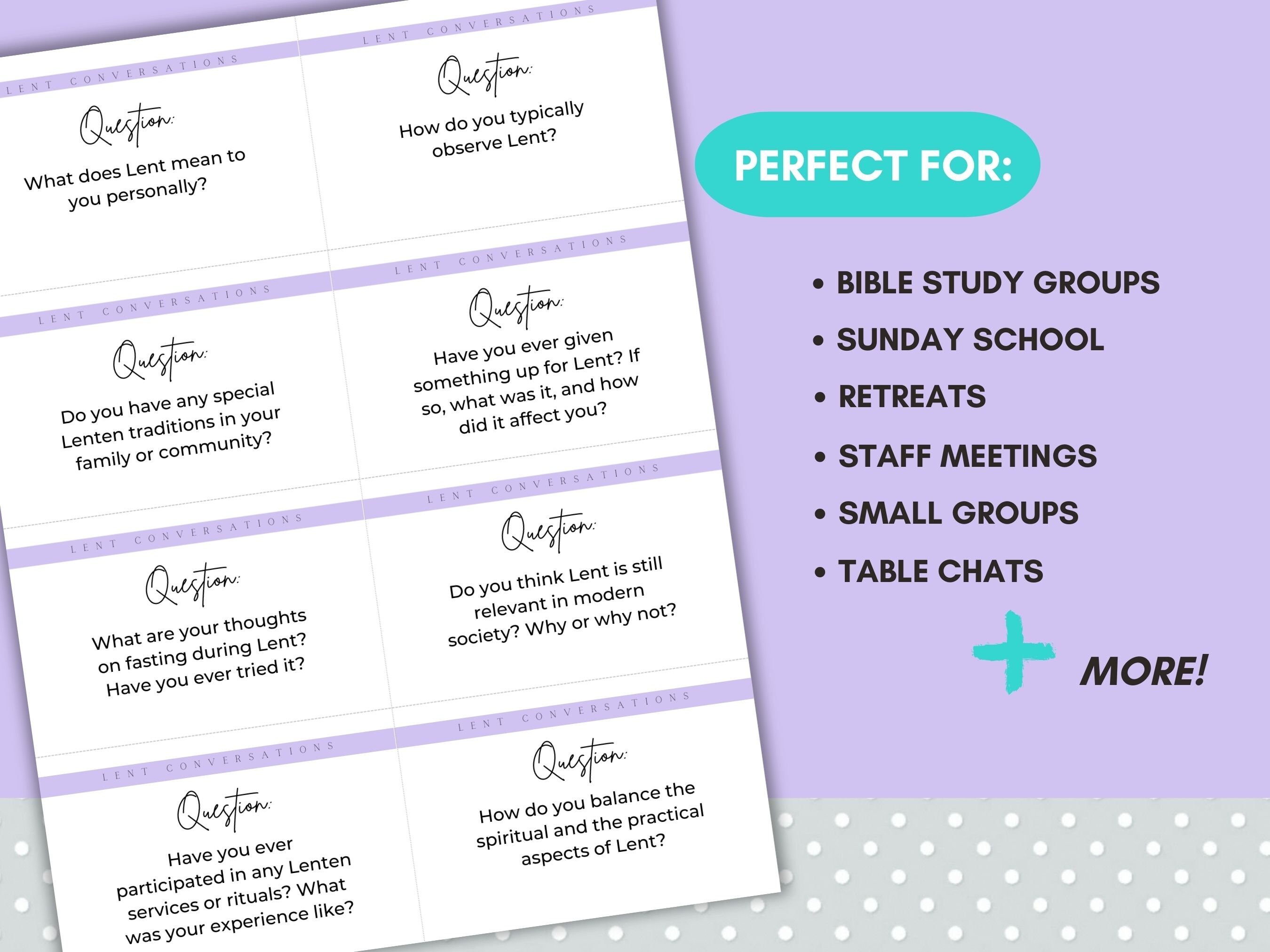 104 Lent Conversation Cards, Christian Discussion, Christian ...