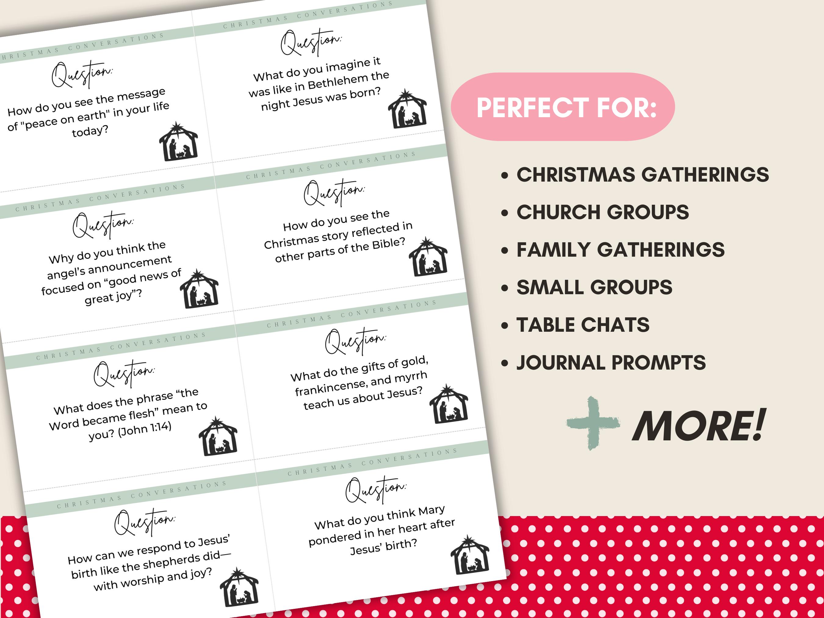 Christian Christmas Conversation Cards, Nativity Prompts, Church ...