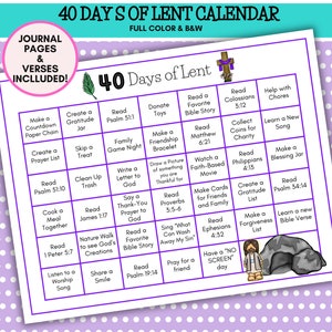 40 Days of Lent Calendar for Kids, Lent Journal for Kids, Printable ...