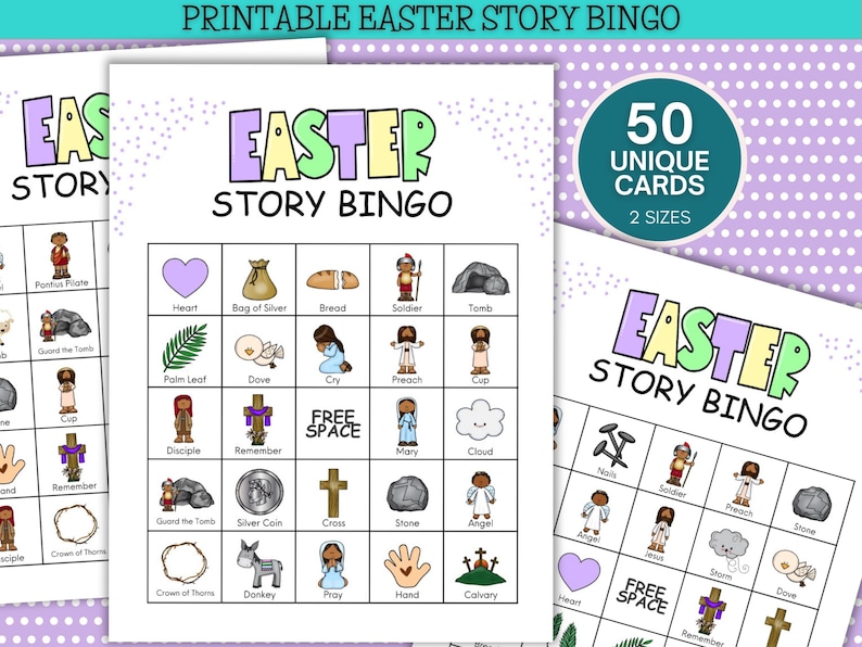 50 Card Printable Easter Story Bingo, Resurrection Bingo, Easter Bible ...