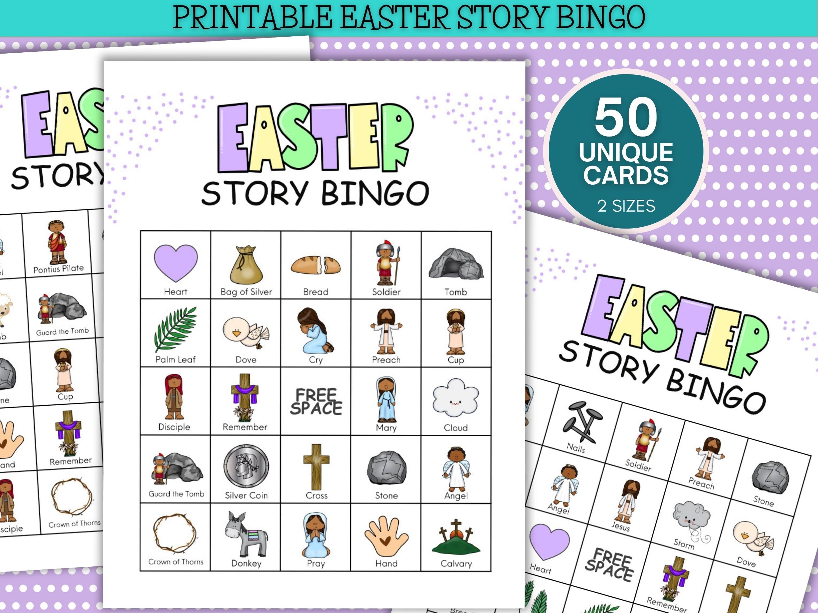 50 Card Printable Easter Story Bingo, Resurrection Bingo, Easter Bible ...