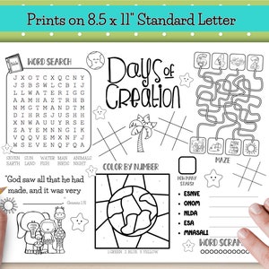 Creation Bible Story Activity Placemat, Printable Bible Activity Mat ...