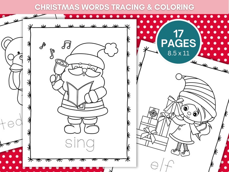 Christmas Words Tracing & Coloring Pages, Letter Tracing Practice - Etsy
