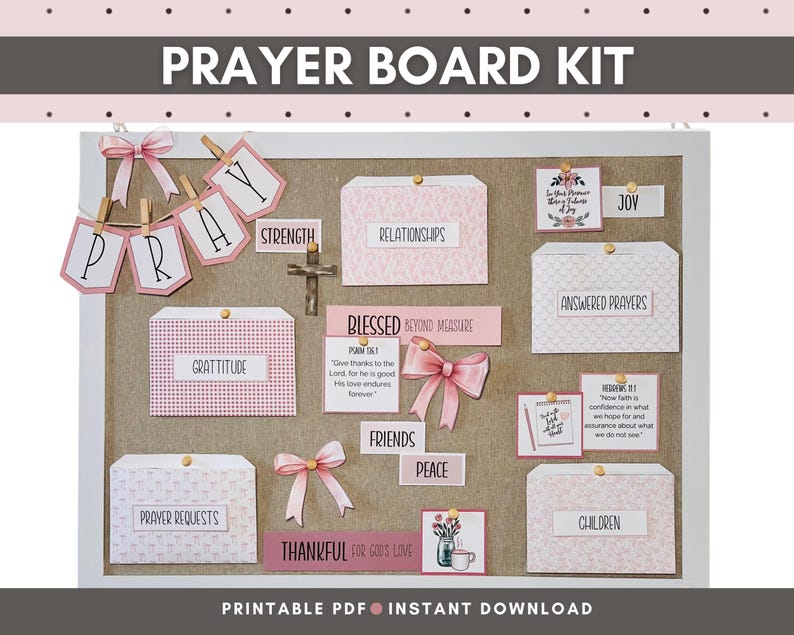 Printable Pink Prayer Board Kit, Prayer Cards, Scripture Cards, Praise ...
