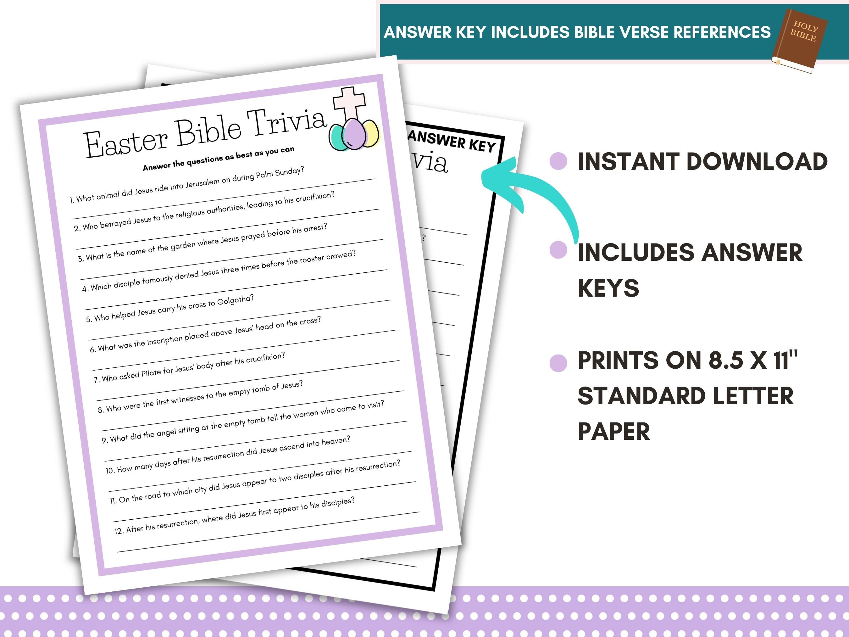 Printable Easter Bible Trivia Game, Easter Trivia, Easter Religious ...