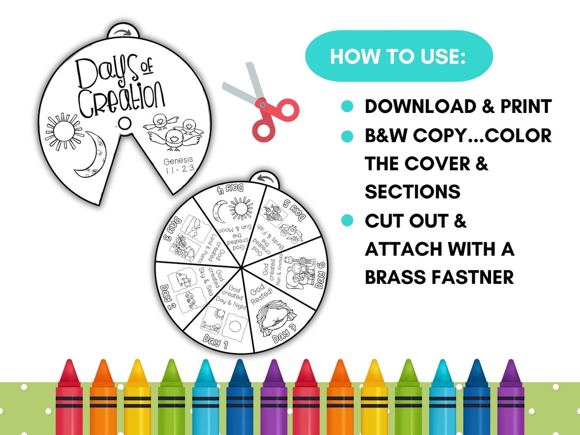 Printable Days of Creation Spinner Craft for Kids, Christian Preschool ...