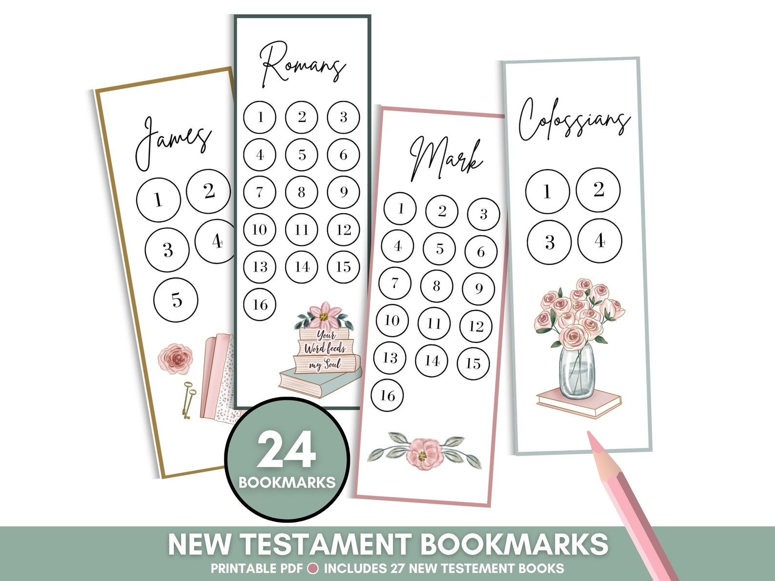 Printable New Testament Bookmarks, Set of 24, Bible Reading Tracker ...