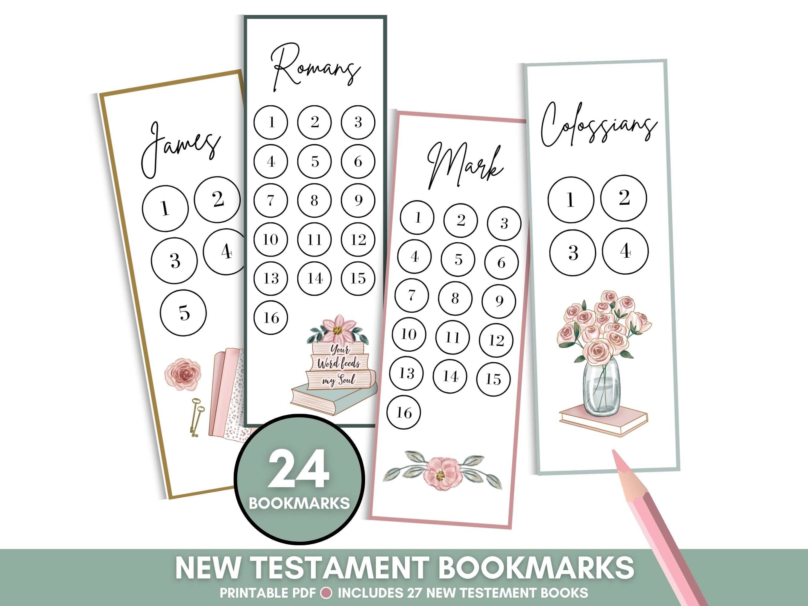 Printable New Testament Bookmarks, Set of 24, Bible Reading Tracker ...