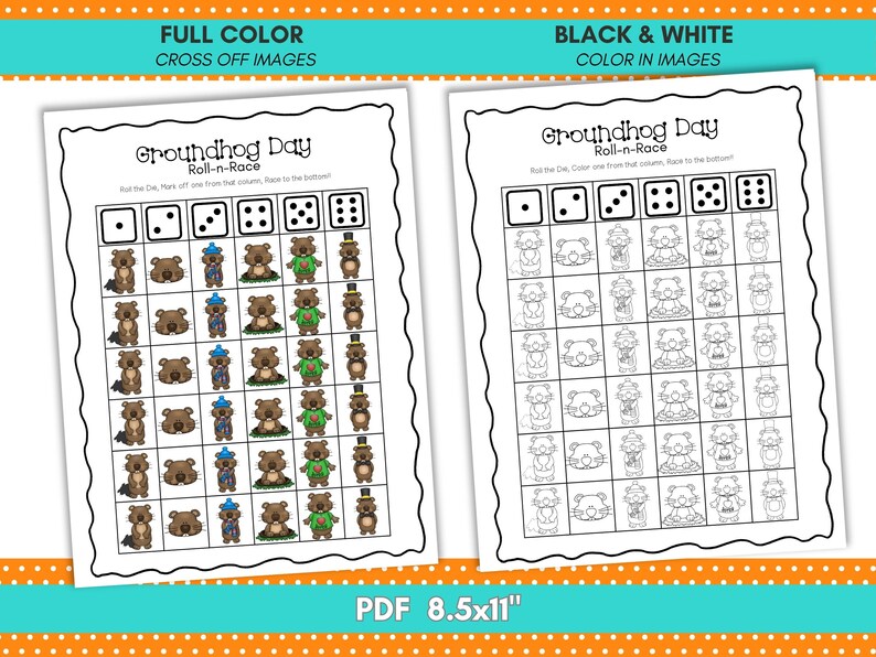 Groundhog Day Roll and Race Game, Printable Groundhog Day Activity - Etsy