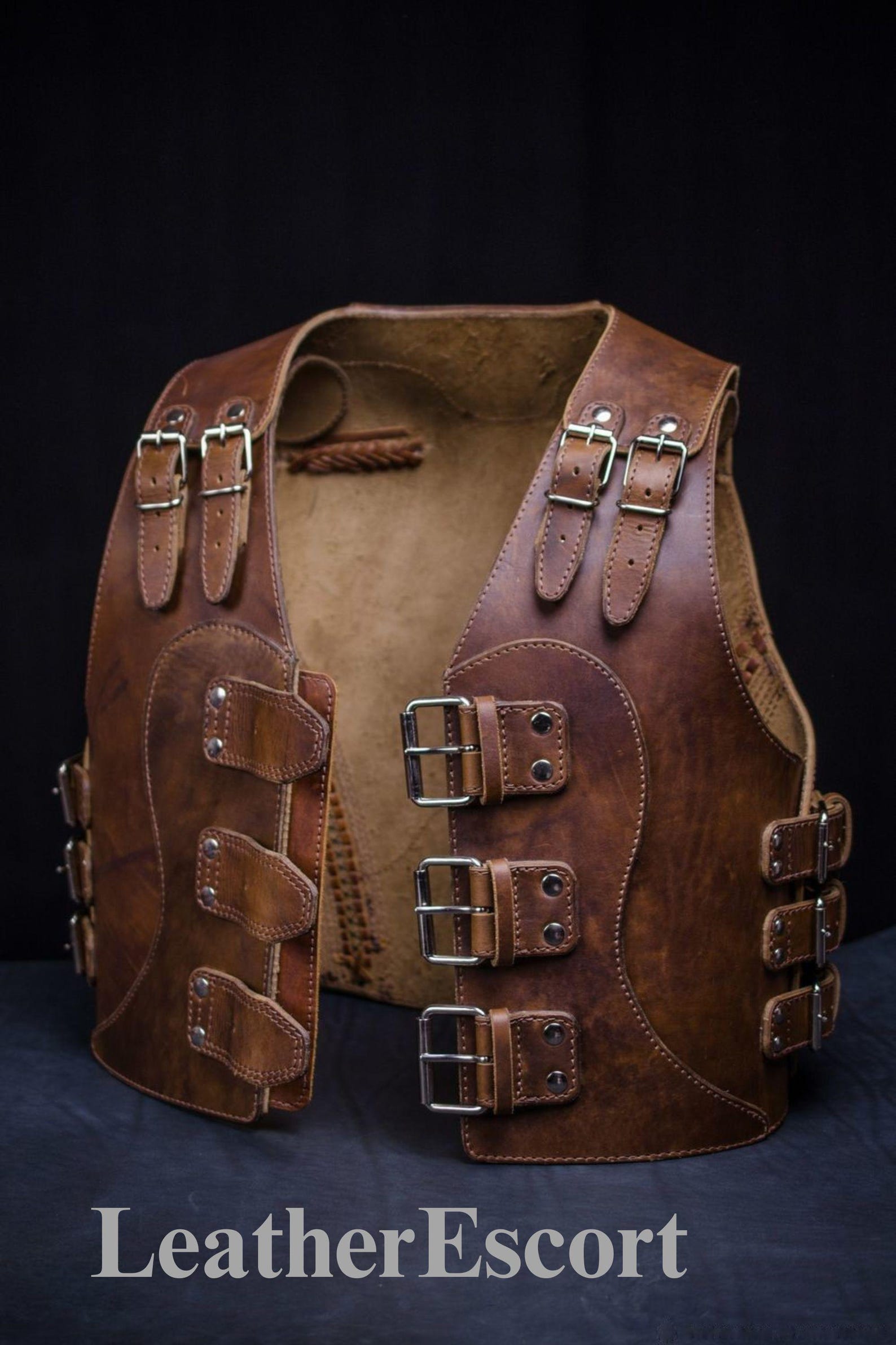 New Men's Vinage Western Style Braided Leather Vest, Biker Vest ...