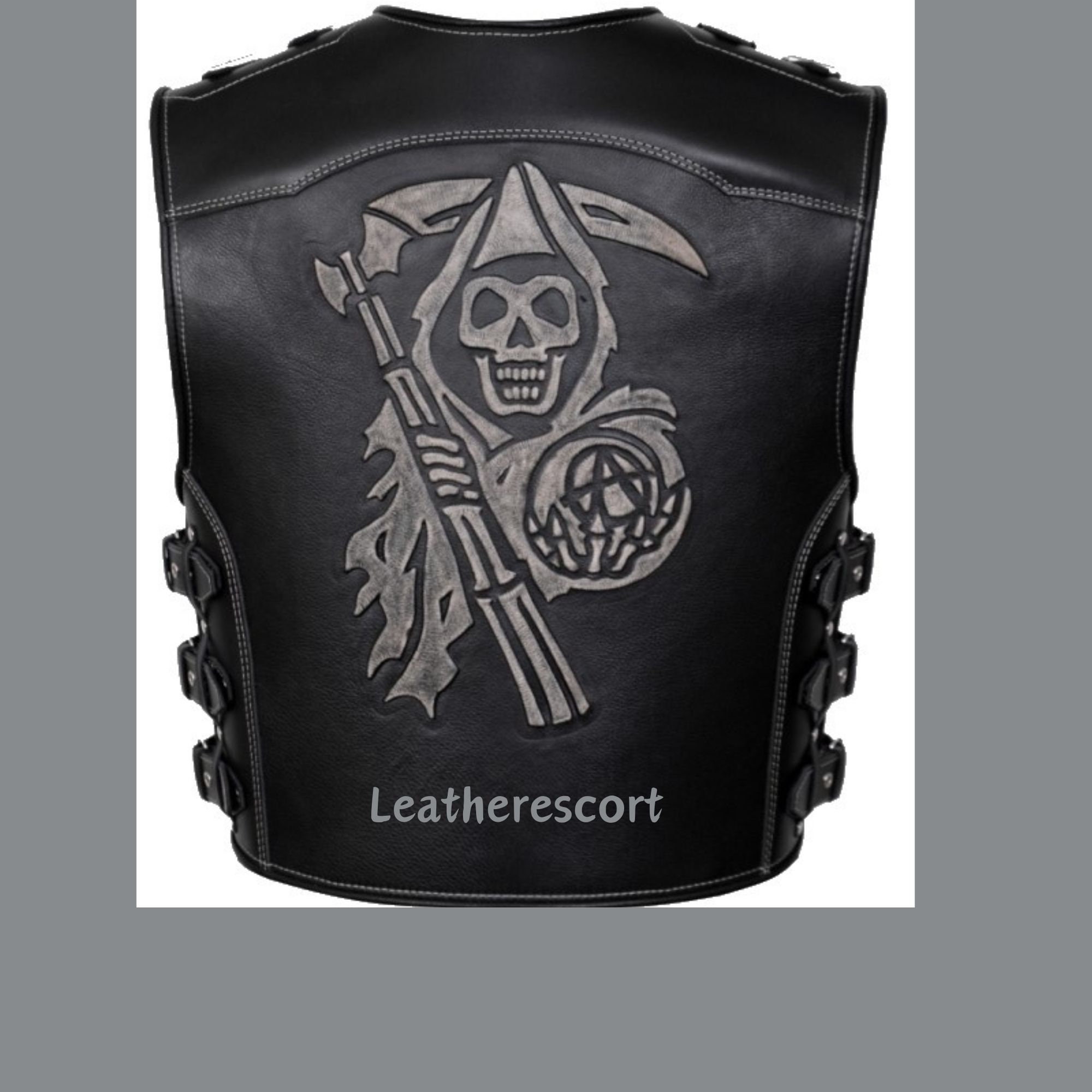 Men's Leather Biker Vest, Black Motorcycle Vest, Live to Ride ...