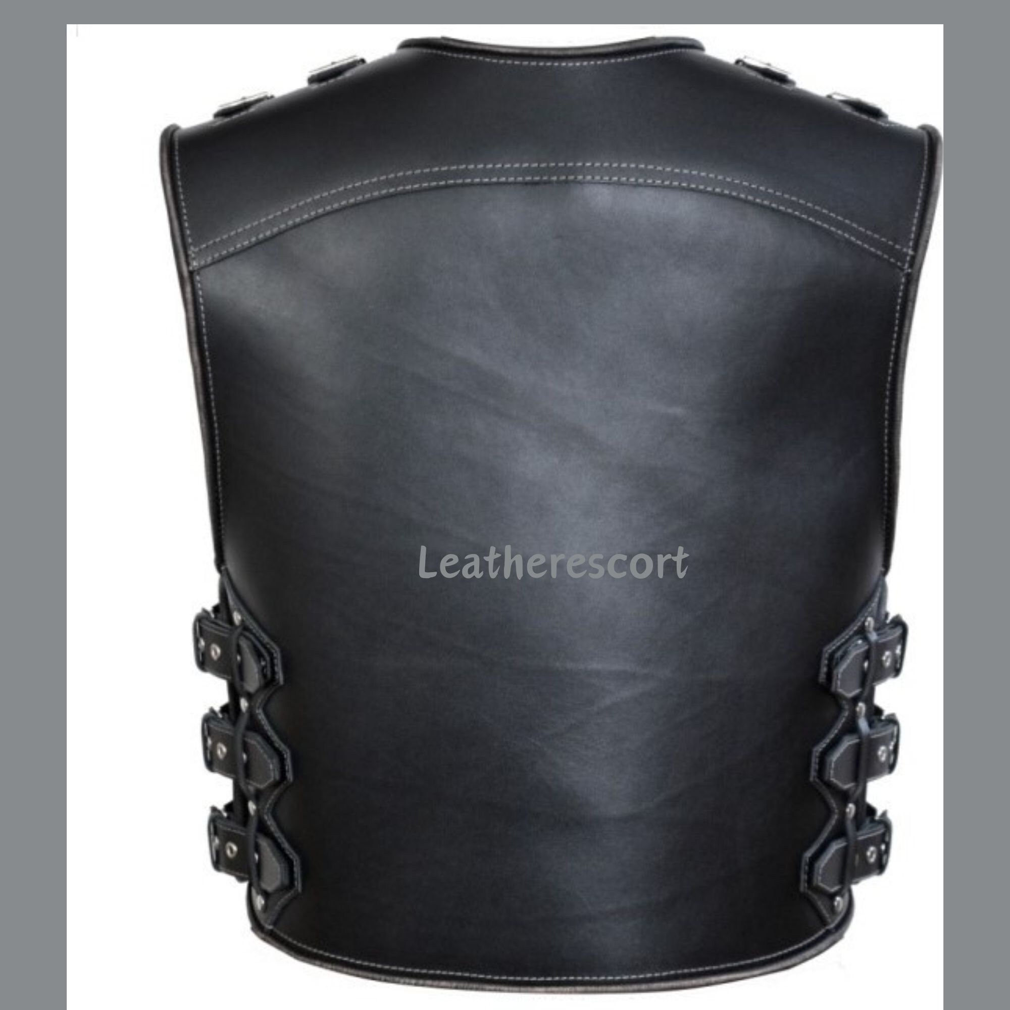Men's Biker 3MM Thick Leather Vest Custom Buckled Motorcycle Vest Real ...